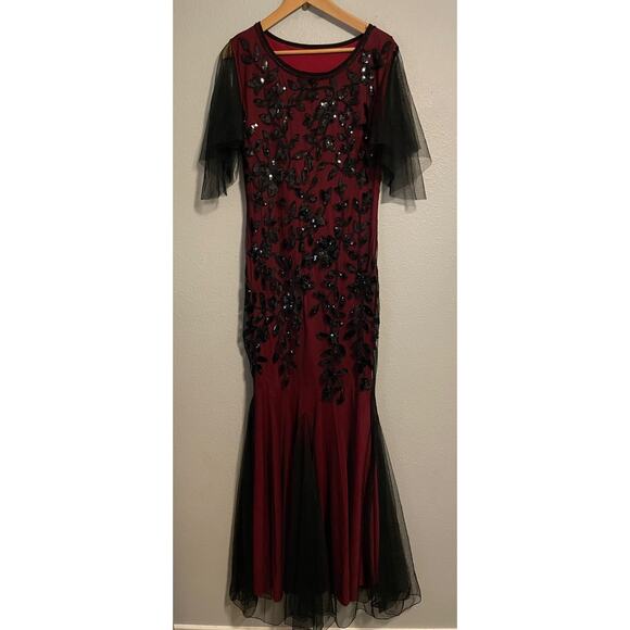 Unknown | Dresses | Sequin Mesh Gown Womens Medium Red Black Formal ...